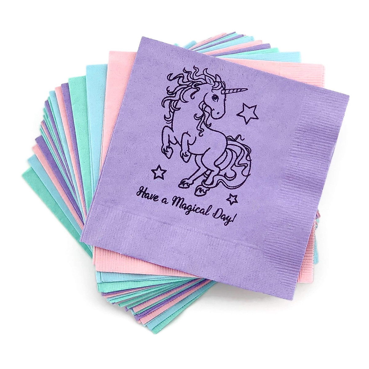 Stesha Party Pastel Unicorn Birthday Party Beverage Paper Napkins (24 Pack)