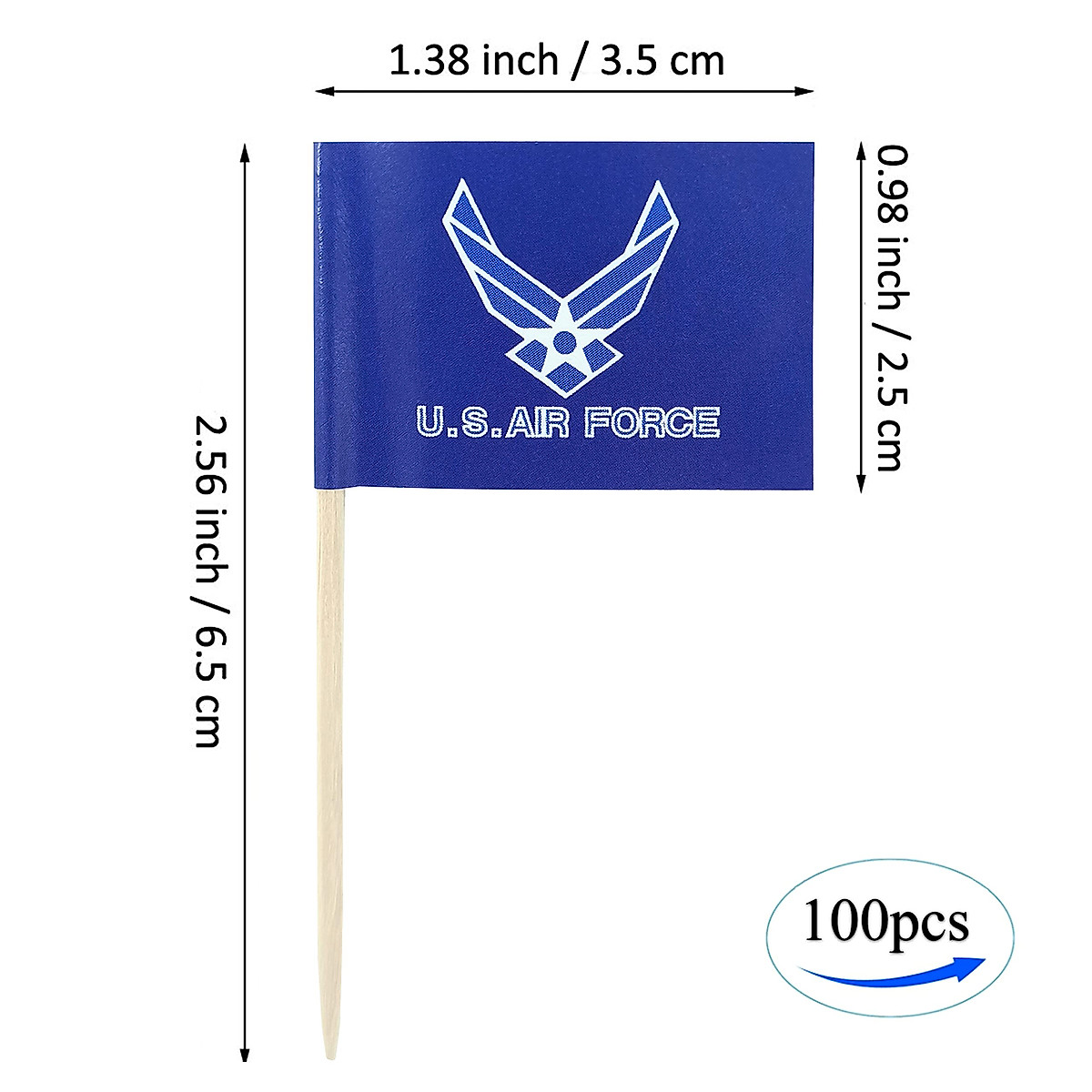 JBCD US Air Force Wings Toothpick Flag Mini Small Cupcake Topper Flags, 100 pcs