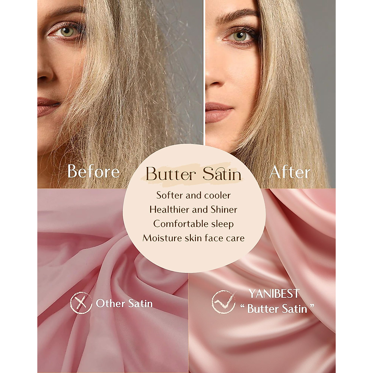 Yanibest Satin Pillowcase, Silk Pillow Cases for Hair and Skin with Zipper, Queen Pillow Cases Set of 2 for 20"x30", Exquisite Packaging for Women Men