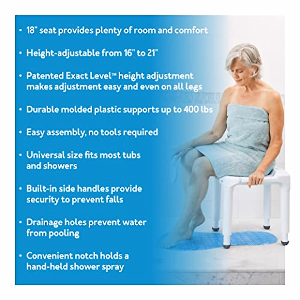 Carex Universal Bath Seat and Shower Chair - Bath Chair Supports Up To 400 Pounds - Adjustable Height Shower Bench, Plastic Stool For Shower, Shower Seat