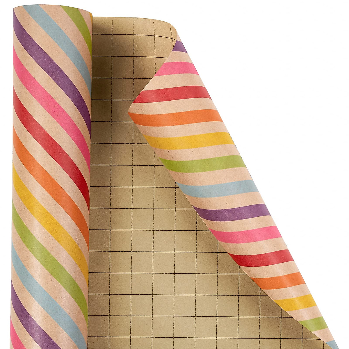 RUSPEPA Kraft Wrapping Paper Roll - Rainbow Stripe Pattern - 24 Inches x 100 Feet