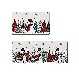 Snowman Bath Mat for Tub,Non Slip Bathroom Floor Runner Rug Quick Dry & Absorbent Diatomaceous Earth Shower Sink Bedroom Kitchen Washable Doormat,Snowflake Christmas Red Buffalo Plaid 24x36+24x71