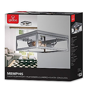 Globe Electric 65747 Memphis Light Flush Mount, Chrome with Clead Glass Panes, 5.12"
