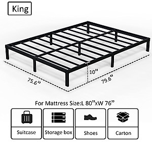 EMODA 10 Inch King Bed Frame No Box Spring Needed, Heavy Duty Metal Platform with Steel Slats, Noise Free, Easy Assembly, Black