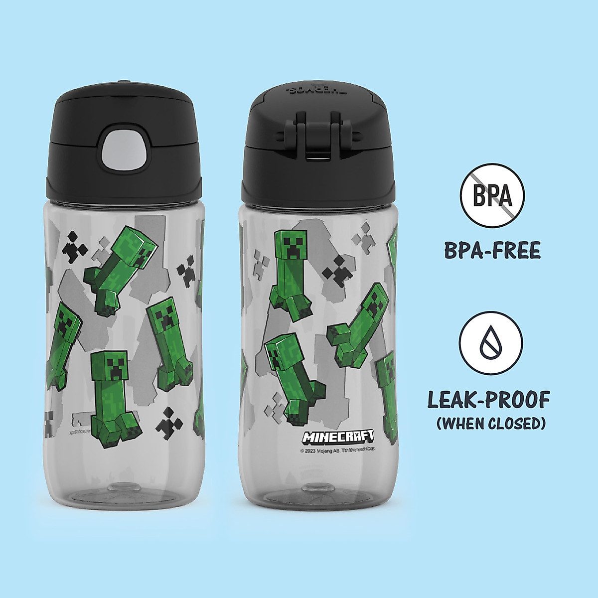 THERMOS FUNTAINER 16 Ounce Plastic Hydration Bottle with Spout, Minecraft