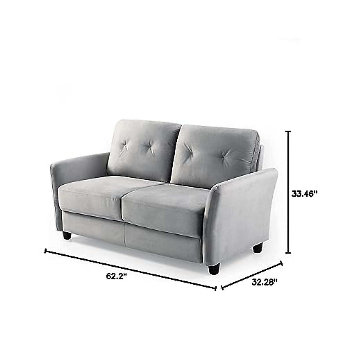 ZINUS Ricardo Velvet Loveseat Sofa / Easy, Tool-Free Assembly, Grey Velvet