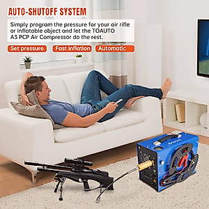 TOAUTO A3 PCP Air Compressor, Unique Vertical+Wire Spool Portable Design, Auto-Stop, Oil/Water-Free, 4500Psi/30Mpa, 8MM Quick-Connector for Paintball/PCP Air Rifle/Tank, 110V AC or 12V Car Battery