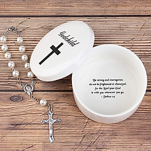 Godchild Baptism/Dedication/Christening Baptism Gift For Boy, Girl from Godparents Precious Moments Boy With Bear Praying Cross Godchild Baptism Baby Shower Joshua 1 9 Be Strong from Godmother