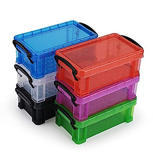 BTSKY 6 Colors Mini Small Plastic Storage Box with Locking Lid Clear Plastic Organizer and Assorted Color Boxes Hold Crafts, Stationery, Jewelry, Sewing and More in Classroom or Home Supplies