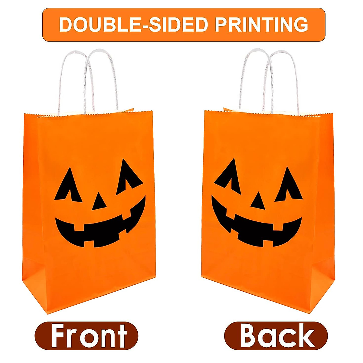 24 Pieces Halloween Pumpkin Gift Candy Bags, Halloween Paper Bags with Handle Trick or Treat Bags Party Favor for Halloween Party Decorations