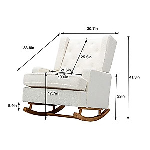 KINFFICT Upholstered Accent Rocking Chair, Mid Century Glider Rocker for Baby Nursery, Modern Wingback Armchair for Living Room, Bedroom, 300 LBS Weight Capacity, White