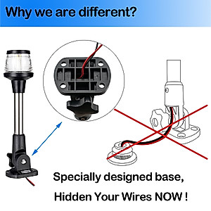 MARINE SYSTEM Made 3-NM LED Fold Down Boat Stern Light All Round 360° Boat Anchor Light for Pontoon and Fishing Boat, 9”, 12-24V