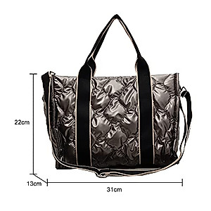 JQWSVE Large Puffy Tote Bag for Women, Lightweight Quilted Cotton Padded Shoulder Bag, Down Handbag Crossbody Bag
