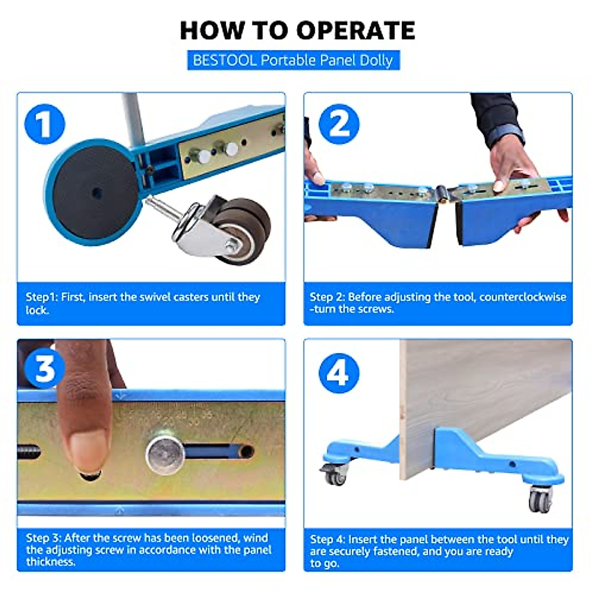 BESTOOL Panel Dolly, Door Dolly with Wheels, Adjustable Clamp Panel Cart Variable Transport and Stand Support 230 lb Capacity
