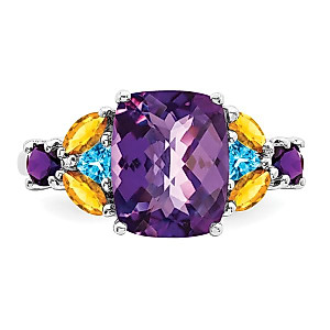 IceCarats 925 Sterling Silver Purple Amethyst Blue Topaz Yellow Orange Citrine Ring Gemstone Band Size 9