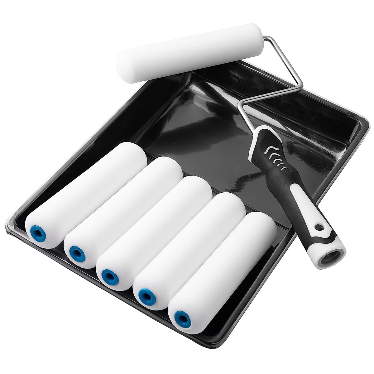 Mister Rui Paint Roller Kit, 9 Pack 6 Inch High Density Foam Paint Roller, Paint Tray with Liner, Mini Paint Rollers for Painting Walls, Small Paint Roller Tray Set