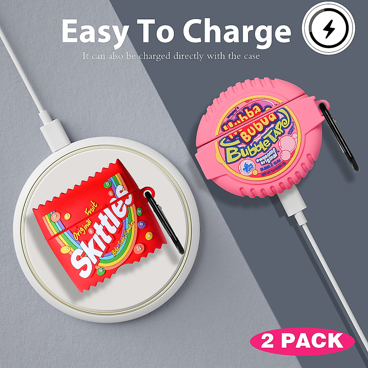 2 Pack Gkv for Airpods 3 Case for Airpod 3 (2021) Cover Unique Funny Fun Cute 3D Food Design Air Pods 3rd Generation Silicone Shell Cases for Girls Teen Boys Kids Rainbow+Bubble Candy