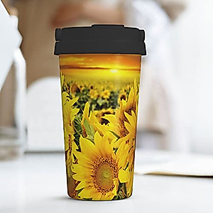 Annava Travel Coffee Mug Vacuum Insulated Double Stainless Steel Hot/Cold Drink Cup, Lid With Invisible Lift Ring(17oz Sunflower Pattern)