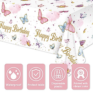 Tiamon 3 Pack Butterfly Tablecloth Birthday Party Decorations Plastic Waterproof Table Covers Rectangular Disposable Decor 108 x 54 Inch for Spring Summer Baby Shower Floral Supplies Favors