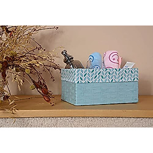 Fabric Storage Bins, Sturdy Cloth Storage Shelf Baskets, Decorative Canvas Bin Toy Storage Basket for Organizing Shelf Nursery Home Closet Office Small Blue