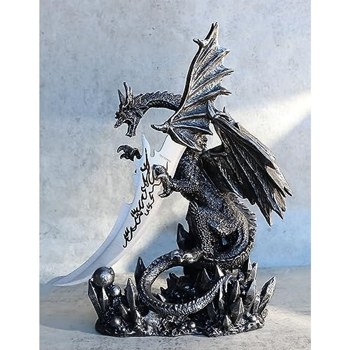 Ebros 13"Tall Large Dreamwork Fantasy Bahamut Elder Dragon Statue With Fire Dagger Blunt Knife As Letter Opener Or Decorative Dagger