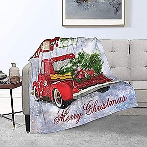 Christmas Blanket,Christmas Santa Red Truck with Xmas Trees Flannel Fleece Throw Blanket for Couch Bed Sofa,Farmhouse Rustic Soft Plush Warm Winter Cabin Throw,Holiday New Year Gift Blanket,50"X60"
