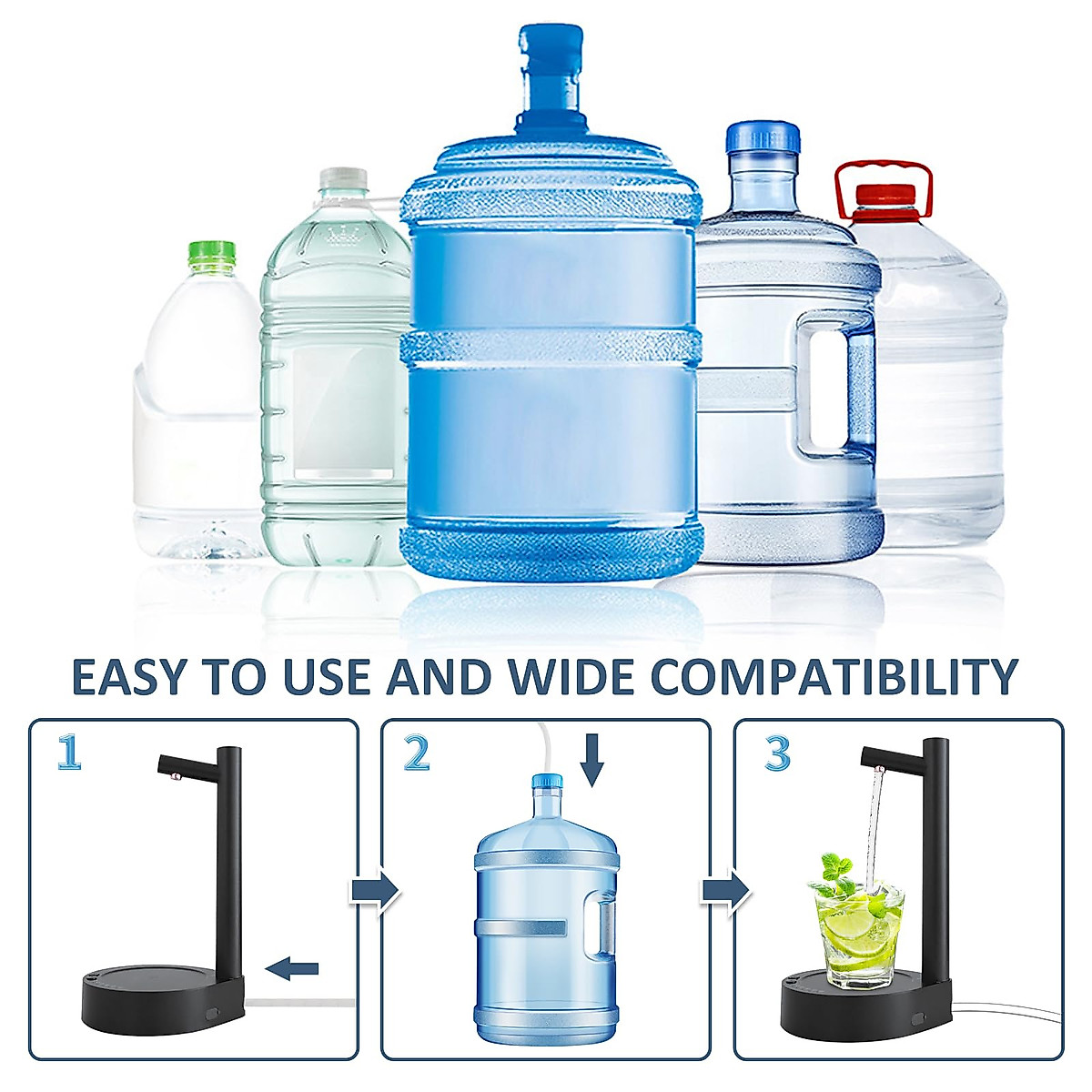 5 Gallon Water Dispenser, Desktop Water Dispenser Countertop Water Pump Electric, Portable Water Dispenser USB-C Charging for Indoor Outdoor Using - Black