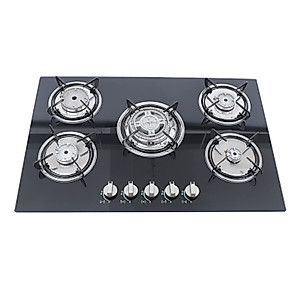 30 Inch Gas Cooktop 5 Burners Gas Stove Gas Hob Stovetop Tempered Glass Cooktop Cast Iron Grates Built-in Gas Stove Top LPG/NG Gas Cooktop Flameout Protection (5 Burners, 30'' x 20'')