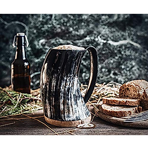 Norse Tradesman XL Viking Drinking Horn Mug - 100% Authentic Beer Horn Tankard With Thor's Hammer Engraving | The Mjolnir, High Polish, approx. 30 oz