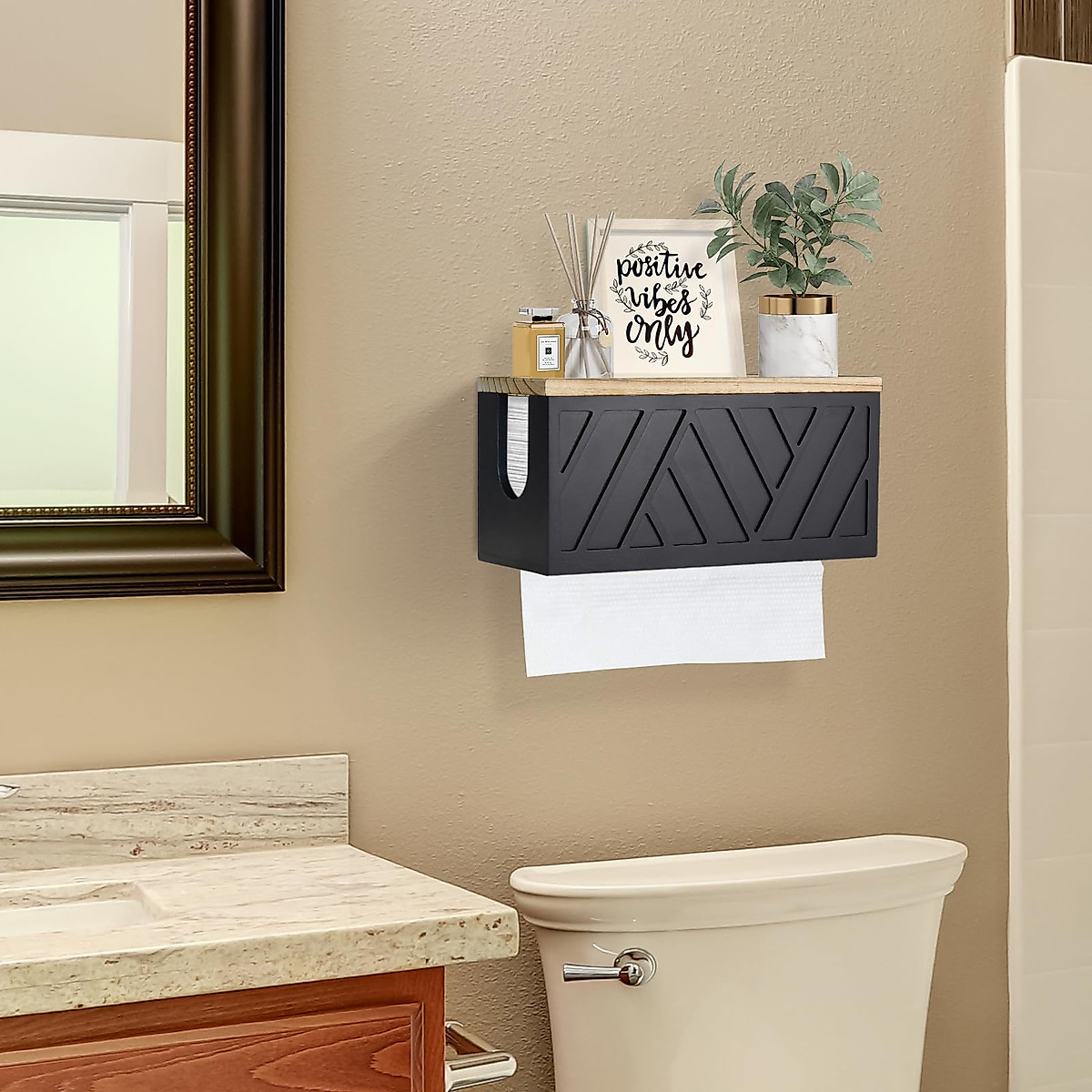 Paper Towel Dispenser Wall Mount, Paper Towel Holder Wall Mounted with Lid, Solid Wood Commercial C-Fold, Z-Fold, Trifold Hand Paper Towel Holder Dispenser Hand Towel Holder for Bathroom Kitchen Decor