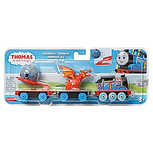 Fisher-Price Thomas & Friends Diecast Toy Train Medieval Thomas Push-Along Engine With Boulder Launcher For Preschool Kids Ages 3+ Years