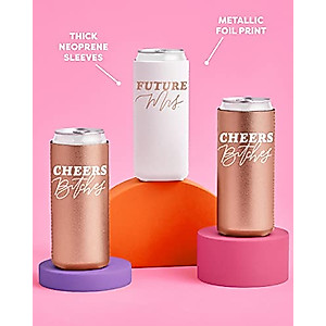 xo, Fetti Bachelorette Party Cheers and Future Mrs Slim Can Cooler - White + Rose Gold, 10 Ct | Drink Sleeve, Bridal Shower Can Holder, Engagement Party Decoration and Bride to Be Gift