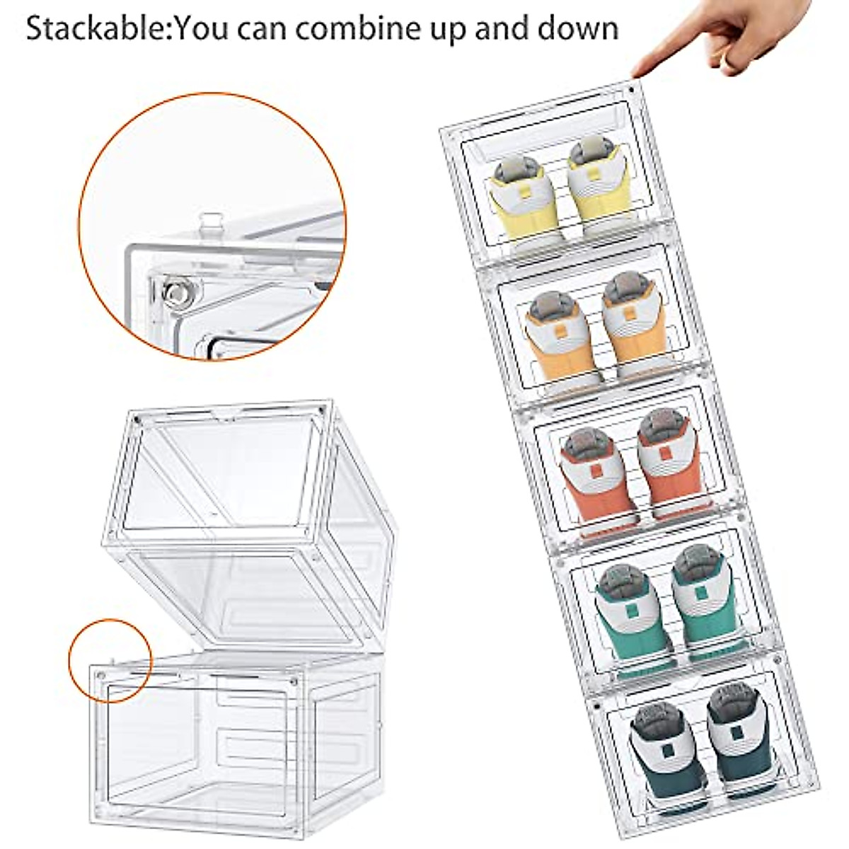 Shoe Storage, 6 Pack Shoe Organizer Clear Hard Plastic Shoe Box, Shoe Boxes Clear Plastic Stackable, Shoe Boxes with Lids for Size 13, Transparent