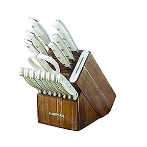 Farberware Edgekeeper 16-Piece Stainless Steel Block Set with Built-in Knife Sharpener, High-Carbon Stainless Steel Kitchen Knife Set with Ergonomic Handles, Acacia