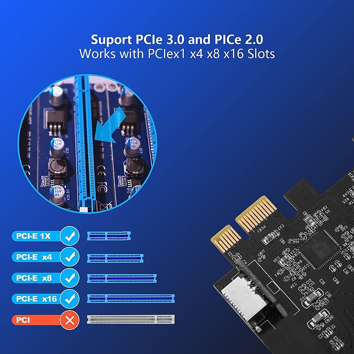 Sinefine PCIe x1 to 19Pin USB 3.0 Header and Type E (A Key) Card,USB Front Panel Adapter, for 1 Front Panel USB A, 1 Front Panel USB C, USB 3.0 5Gpbs for Windows MacOS Linux