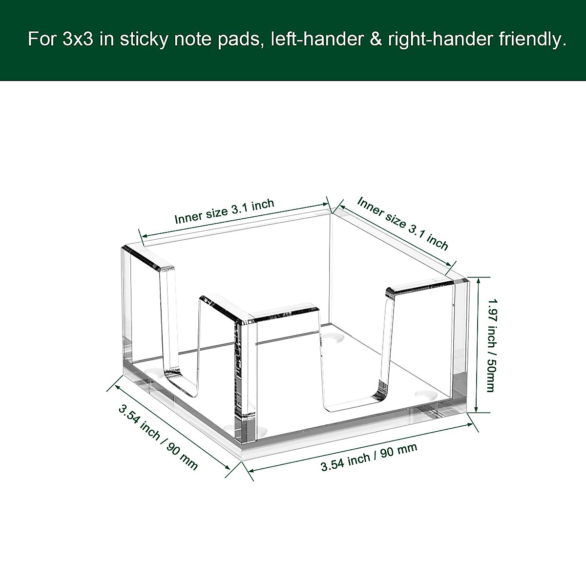 BOSSCASA Acrylic Sticky Note Holder, Self-Stick Note Pad Holder W/O Pads - Note Dispenser Memo Pad Holder Desk Organizer for School Office Home (3''x3'' Clear - 2 Pack)