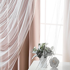 Best Home Fashion Mix & Match Tulle Sheer Lace & Blackout Curtain Set - Antique Bronze Grommet Top - Dusty Pink - 52"W X 84"L - (2 Curtains and 2 Sheer curtains)