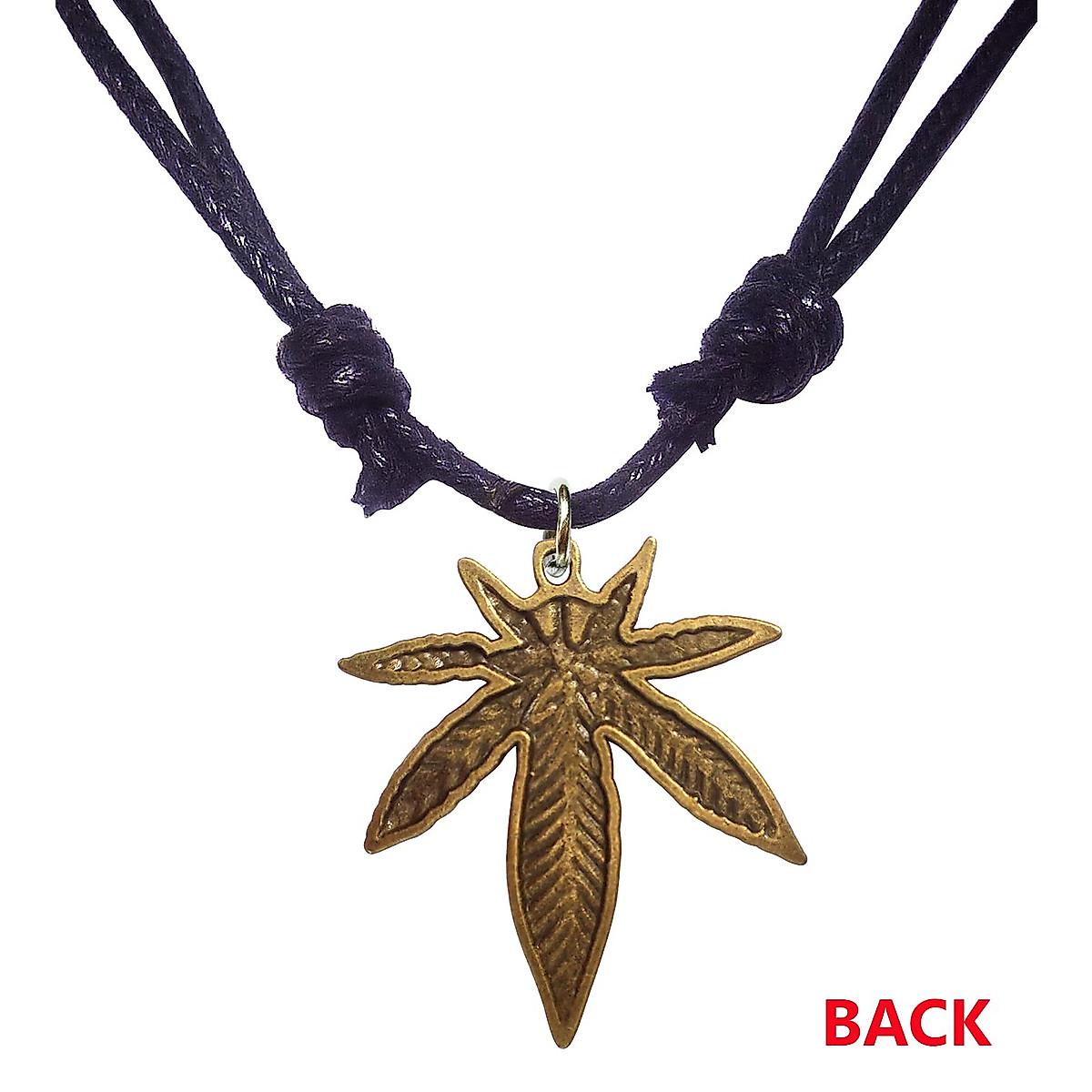 Bijoux de Ja Antique Bronze Pot Leaf Weed Pendant Adjustable Black Cord Necklace 16-30 Inches