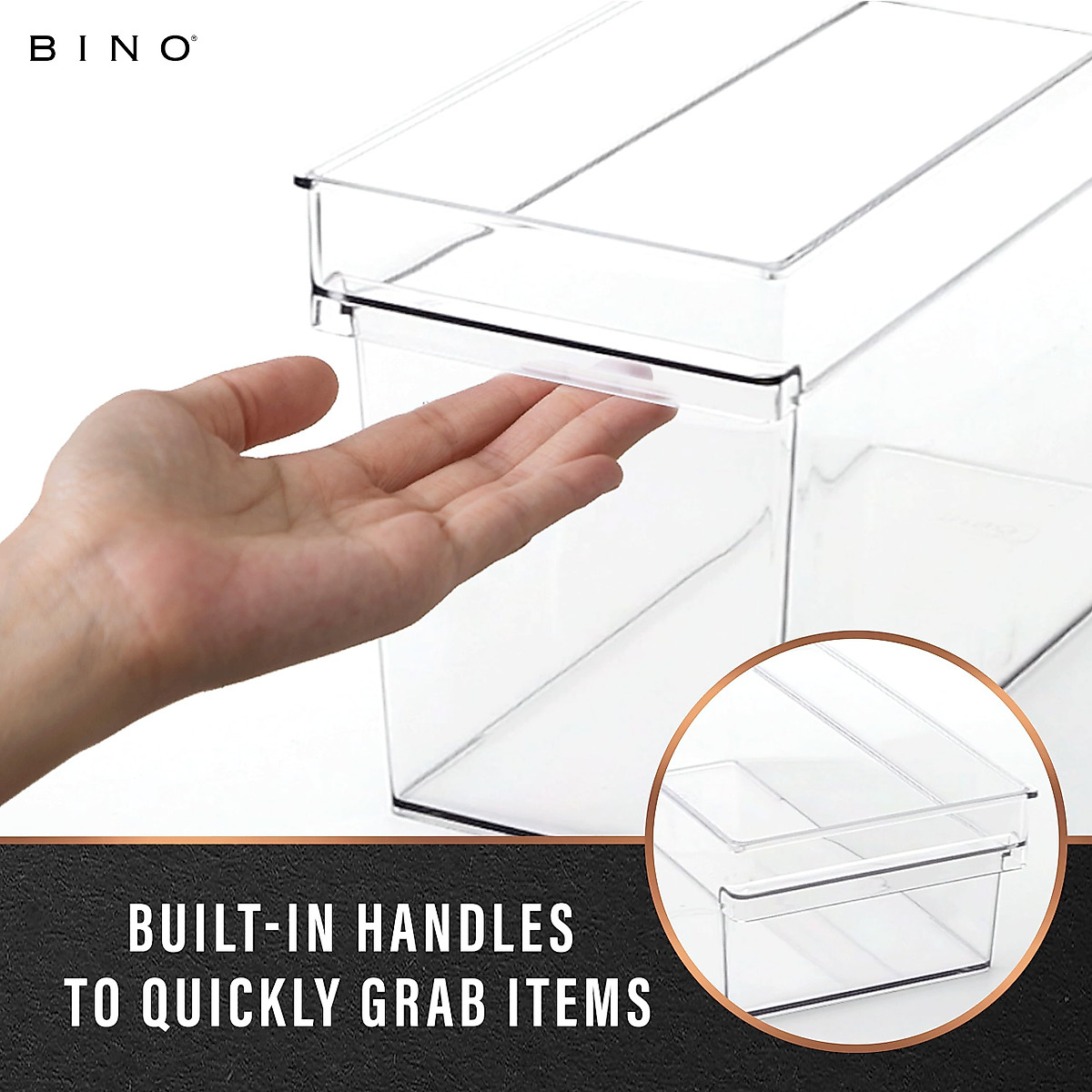 BINO | Plastic Storage Bins, Medium - Shallow | THE HANDLER COLLECTION | Multipurpose Organizer Bins | Kitchen Pantry Organizers and Storage | Clear Containers for Organizing Home | Freezer Organizer