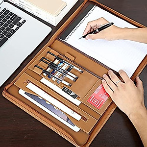 Leathario Portfolio Business Folder Padfolio A4 Writing Pad Document Organizer for Men Women School Office Conference Notepad Clip Boards