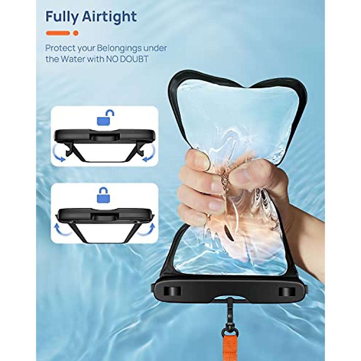 Lanhiem 10.5" Large Waterproof Phone Pouch, 2 Pack Universal IPX8 Waterproof Dry Bag with Lanyard for iPhone 14/13/12 Pro Max, Samsung Galaxy S23 Ultra, S22 S21 S20 FE, Google Pixel 7 6A, Black+Black