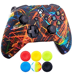 9CDeer 1 Piece of SiliconeTransfer Print Protective Cover Skin + 6 Thumb Grips for Xbox One/S/X Controller Camouflage Grey