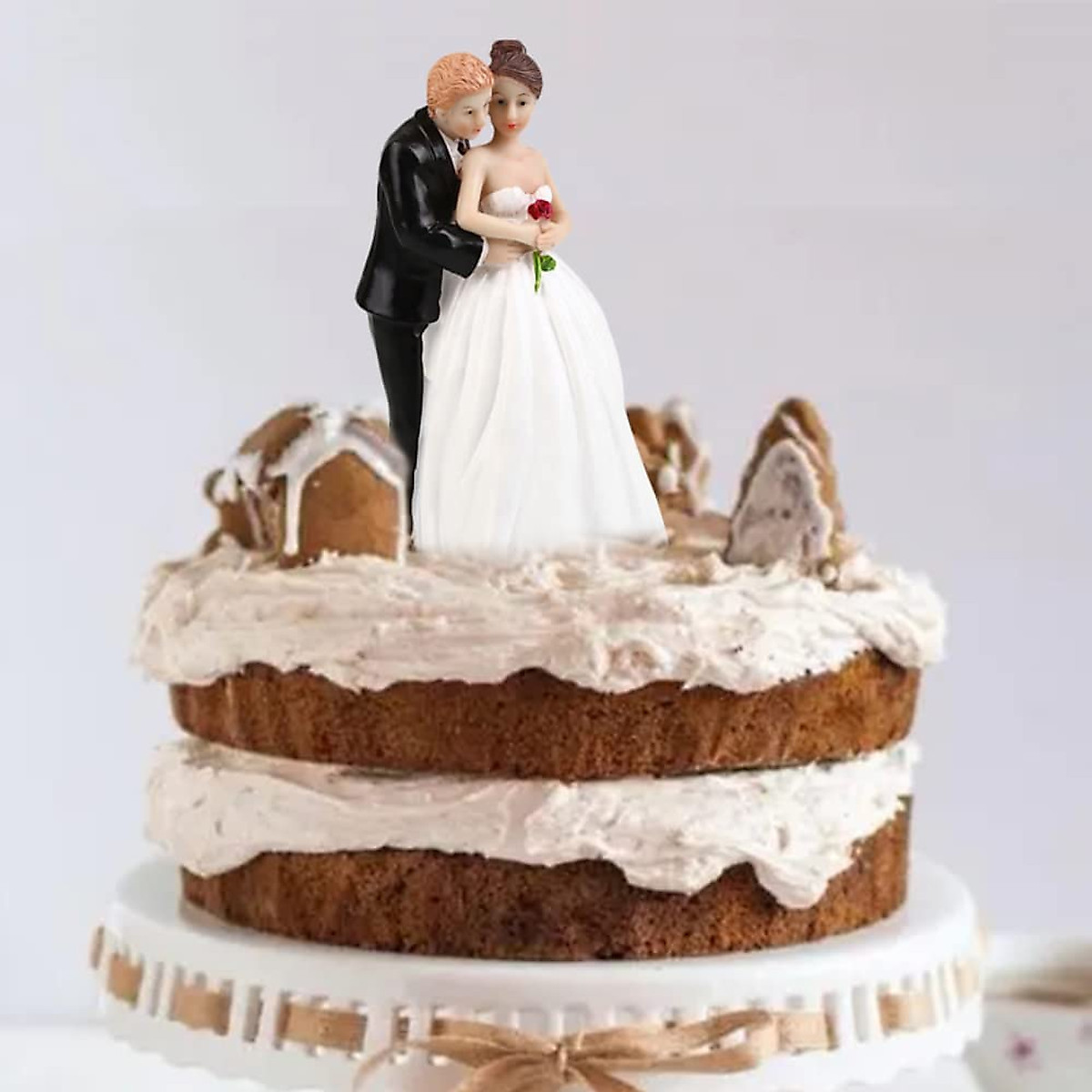 Romantic Wedding Party Cake Topper Ornament, Synthetic Resin Bride & Groom Figurine Used for Wedding Cake,Valentine's Day Present,Home Decoration (F)