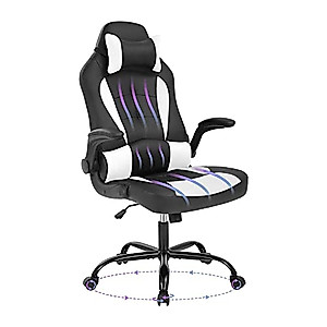 Racing Office Chair Gaming Chair High Back Computer Chair Desk Chair Executive Back Tilt Ergonomic Backrest & Height Adjustable Stool Swivel Task Chair with Headrest & Massage Lumbar Support-Black