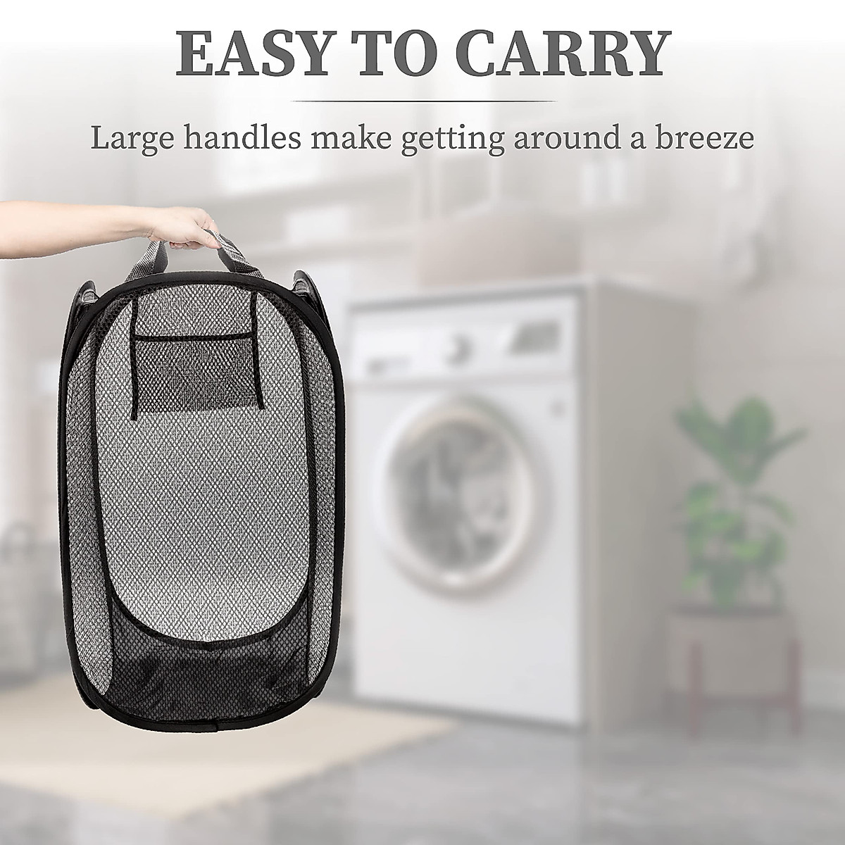 BROOKSTONE, 2 Pack, Compact Foldable Pop Up Laundry Hamper, Super Lightweight Mesh, Collapsible Space Saving Design, Portable with Carry Strap, Breathable Materials