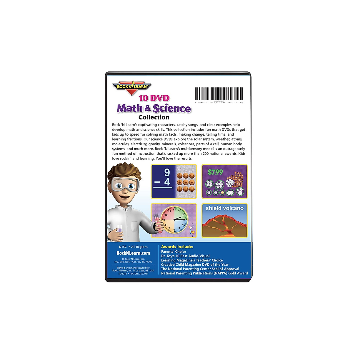 10 DVD Math & Science Collection by Rock 'N Learn (Addition & Subtraction, Tell Time, Money, Multiplication, Division, Fractions, Physical Science, Earth Science, Life Science and Human Body)
