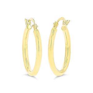 14k Yellow Gold Solid 2mm Tube Classic Polished Hoop Earrings, 2x15mm