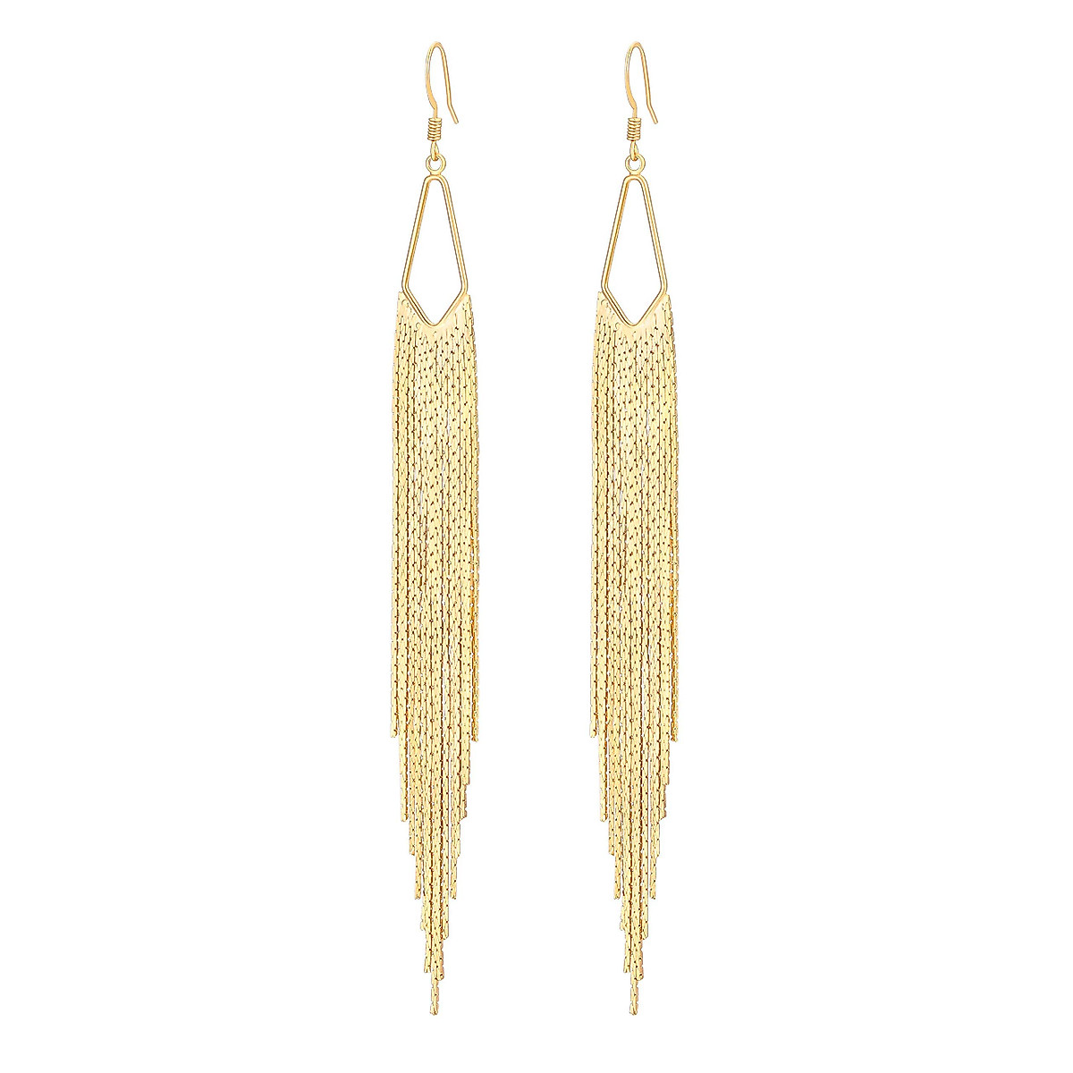 PEARLADA 18K Gold Long Chain Tassel Earrings Simple Hook Jewelry for Women Fashion Sleek Chain Dangle Drop Earrings for Party Linear Fringe Earring
