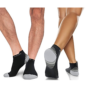 Physix Gear Sport Low Cut Socks Men & Women - Ankle Compression Running Socks (2Pair Blk-Gry L/XL)