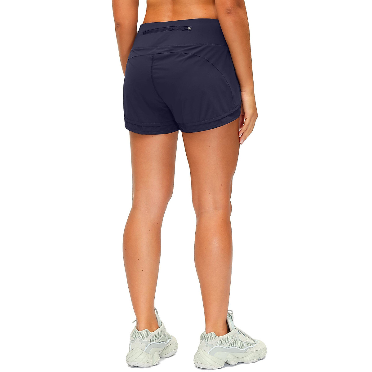 Women's Running Shorts High Waisted Quick-Dry 3 Inch Gym Workout Athletic Shorts for Women with Zipper Pocket(Navy Blue, XL)